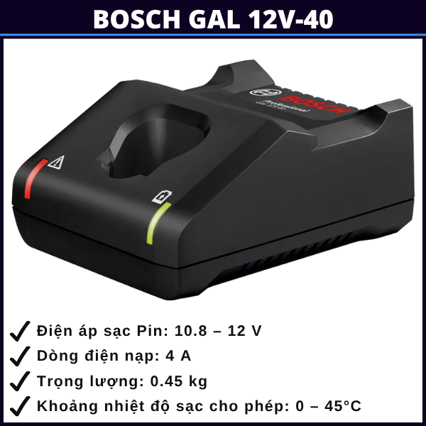 Bosch GAL 12V-40 – Bộ sạc nhanh 12V chuyên dụng cho thiết bị Bosch